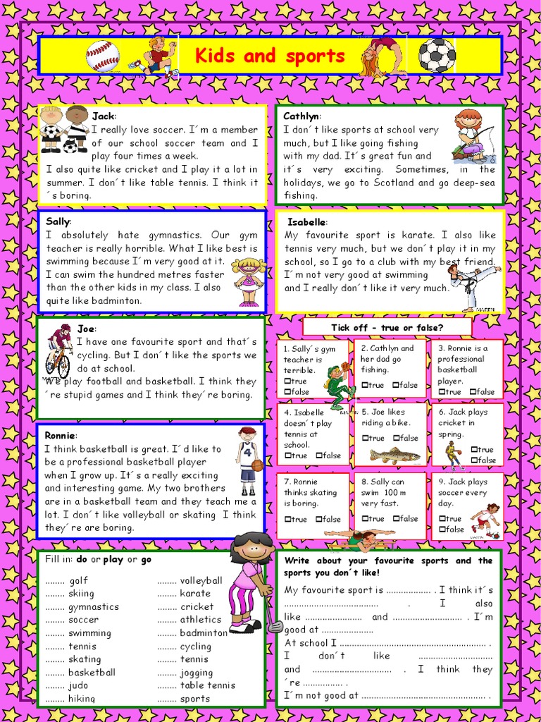 Kids and Sports Key Reading Comprehension Exercises - 39608 | PDF ...