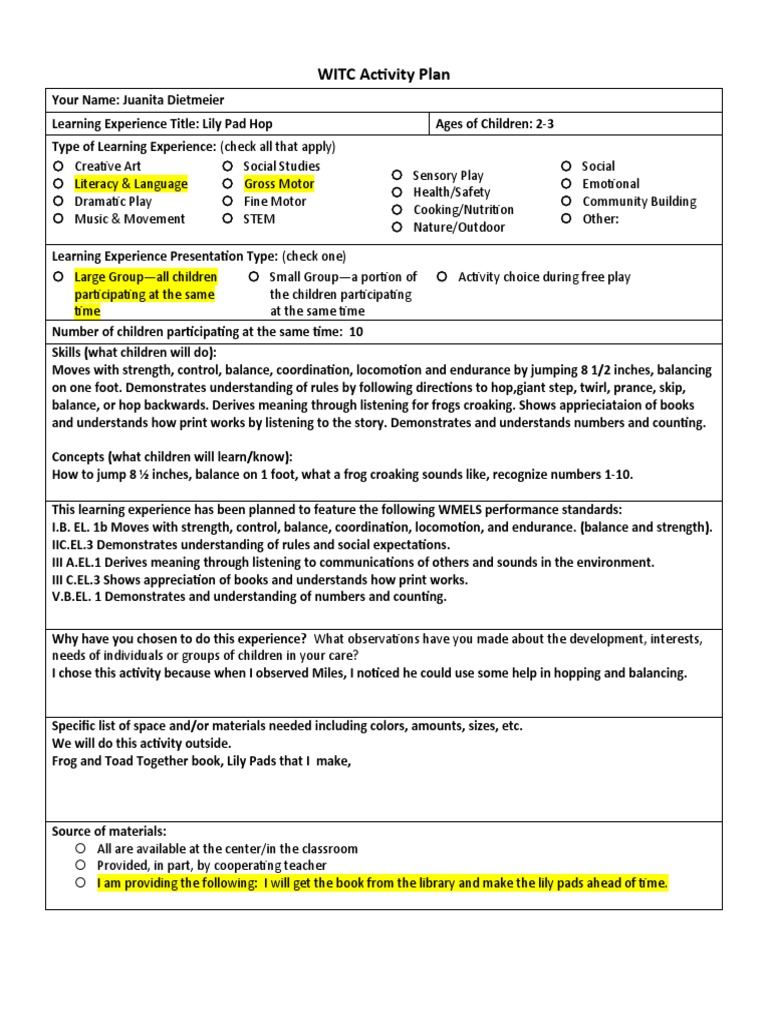 Lily Pad Hop Activity Plan | PDF | Educational Assessment | Learning