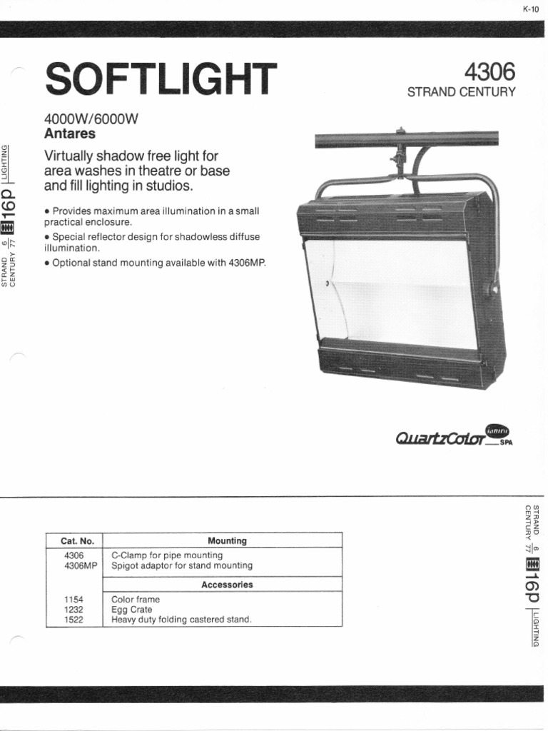 Strand Century Lighting 4306 Antares Softlight Spec Sheet 6-77 | PDF ...
