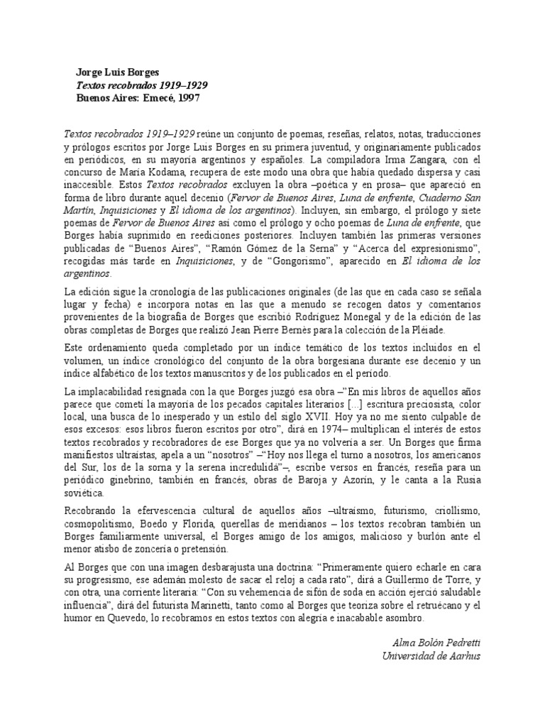 Borges Textos Recobrados PDF | PDF