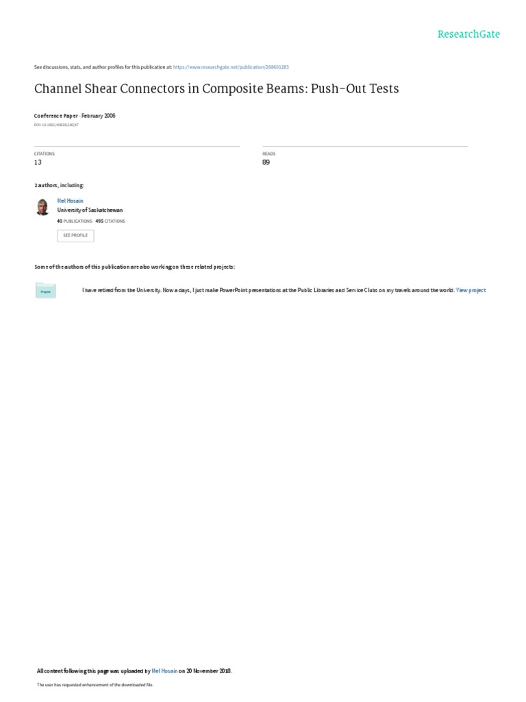 Channel Shear Connectors in Composite Beams: Push-Out Tests: February ...