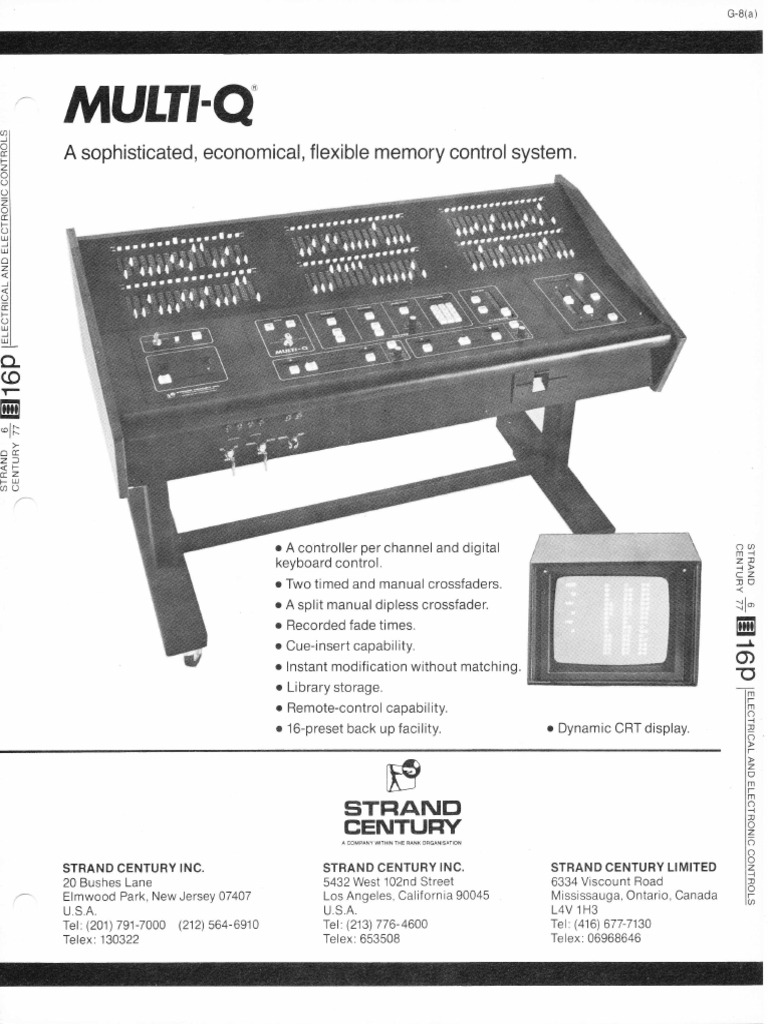 Strand Century Lighting Multi-Q Memory Lighting Control System Spec ...
