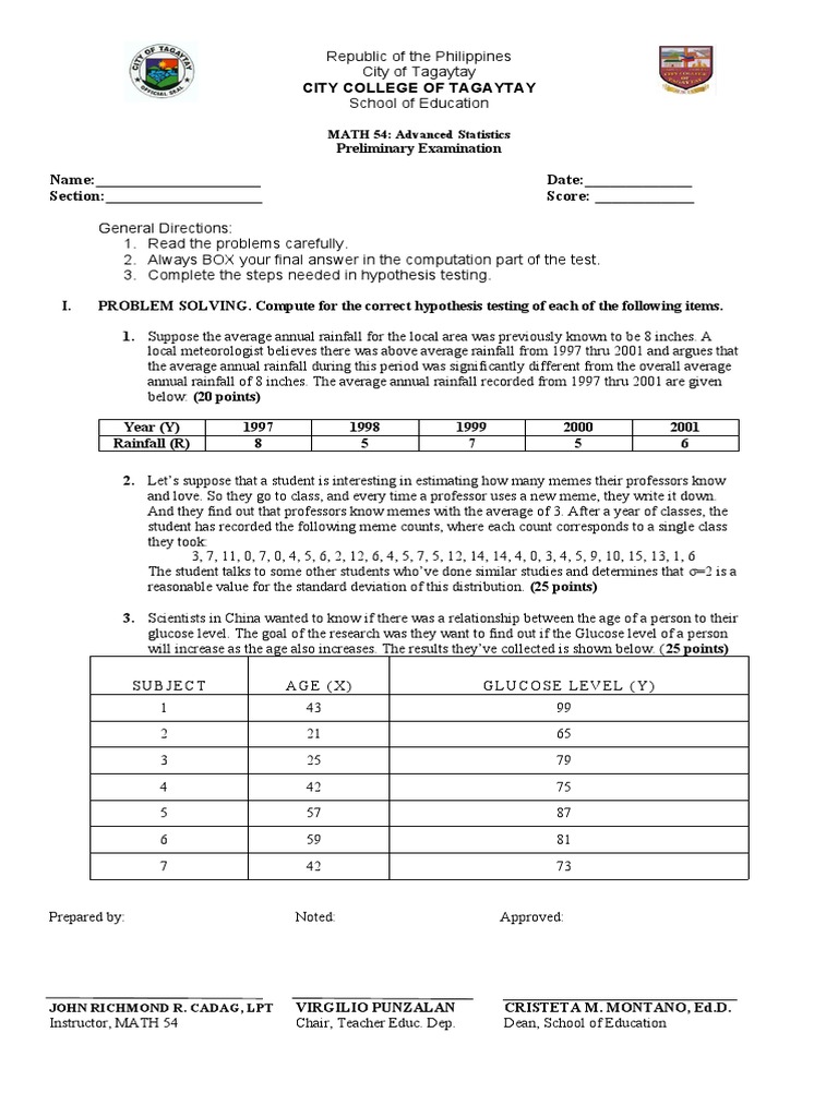 Examination (Stat) | PDF | Statistical Hypothesis Testing | Test ...