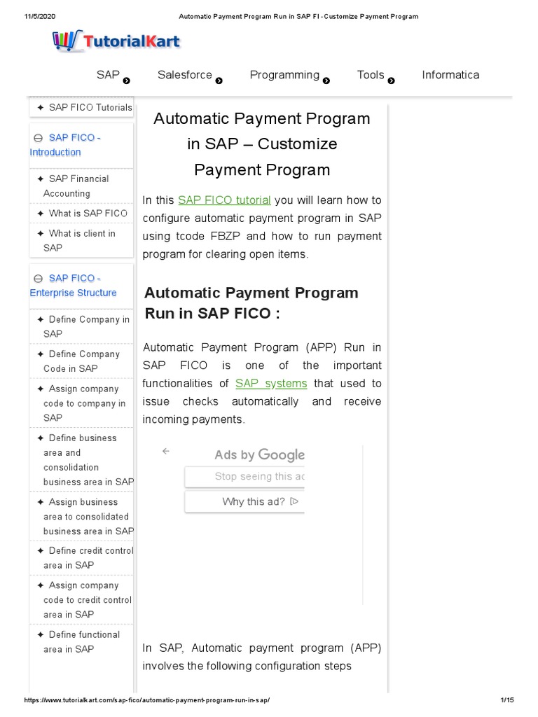 Automatic Payment Program Run in SAP FI - Customize Payment Program | PDF | Payments | Services ...