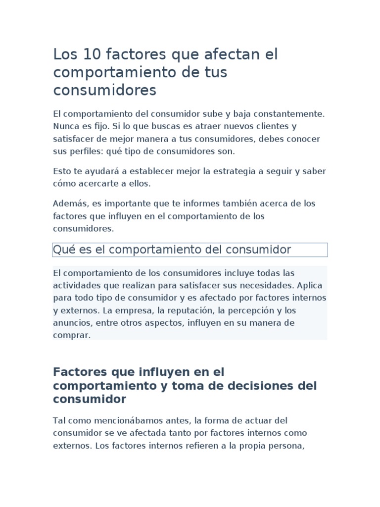 Los 10 Factores Que Afectan El Comportamiento de Tus Consumidores | PDF | Los consumidores ...