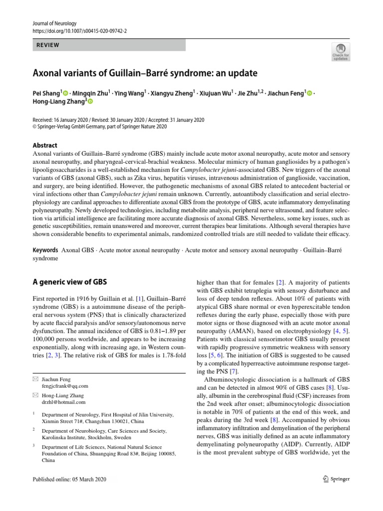 2020 Axonal Variants of Guillain-Barré Syndrome - An Update PDF | PDF ...