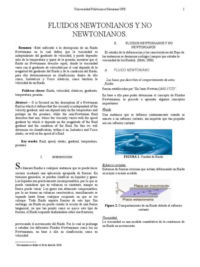 Fluidos Newtonianos y No Newtonianos | PDF | Viscosidad | Fluido