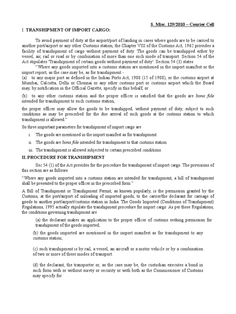 Transshipment Procedures for Import Cargo | PDF | Cargo | Customs