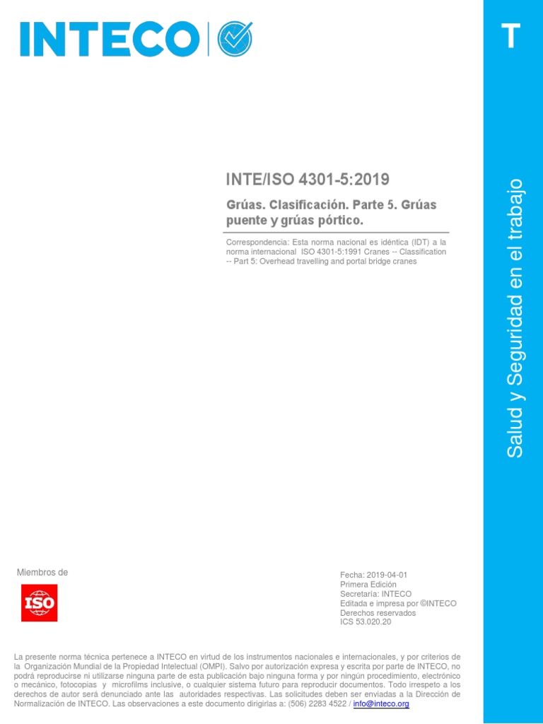 INTE ISO 4301-5 2019 Puente y Grúas Pórtico P5 | PDF | Organización ...