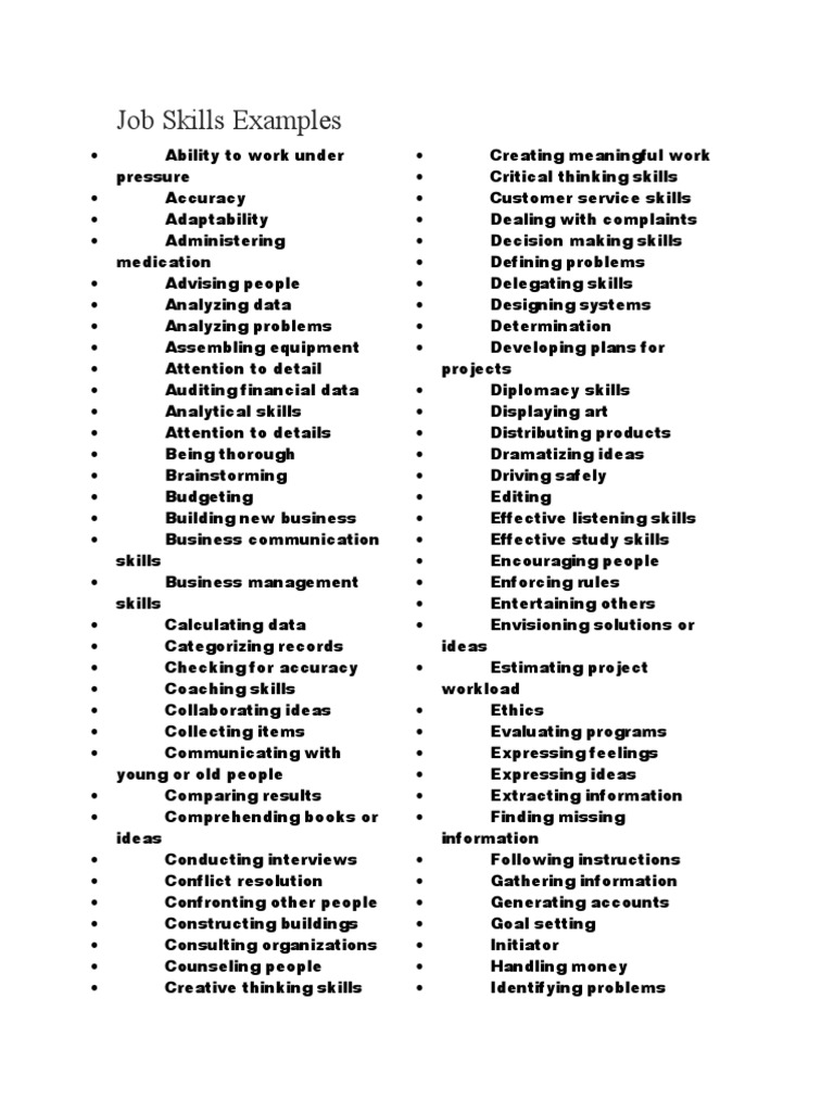 Job Skills Examples | PDF | Creativity | Cognition