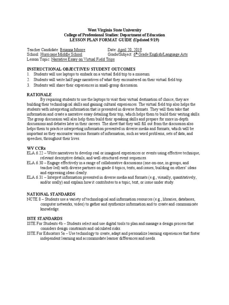 Narrative Essay Lesson Plan | PDF | Differentiated Instruction ...