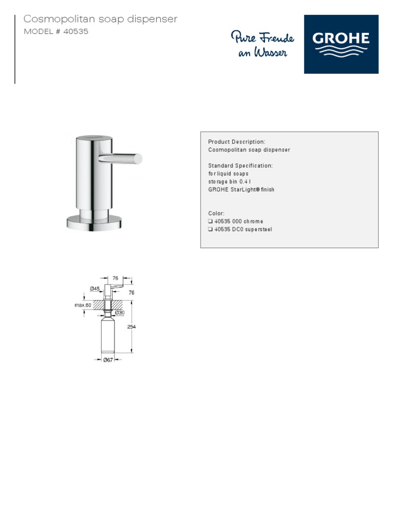 Dispensador de Jabon Ref. 40535000 Grohe PDF | PDF | Home & Garden