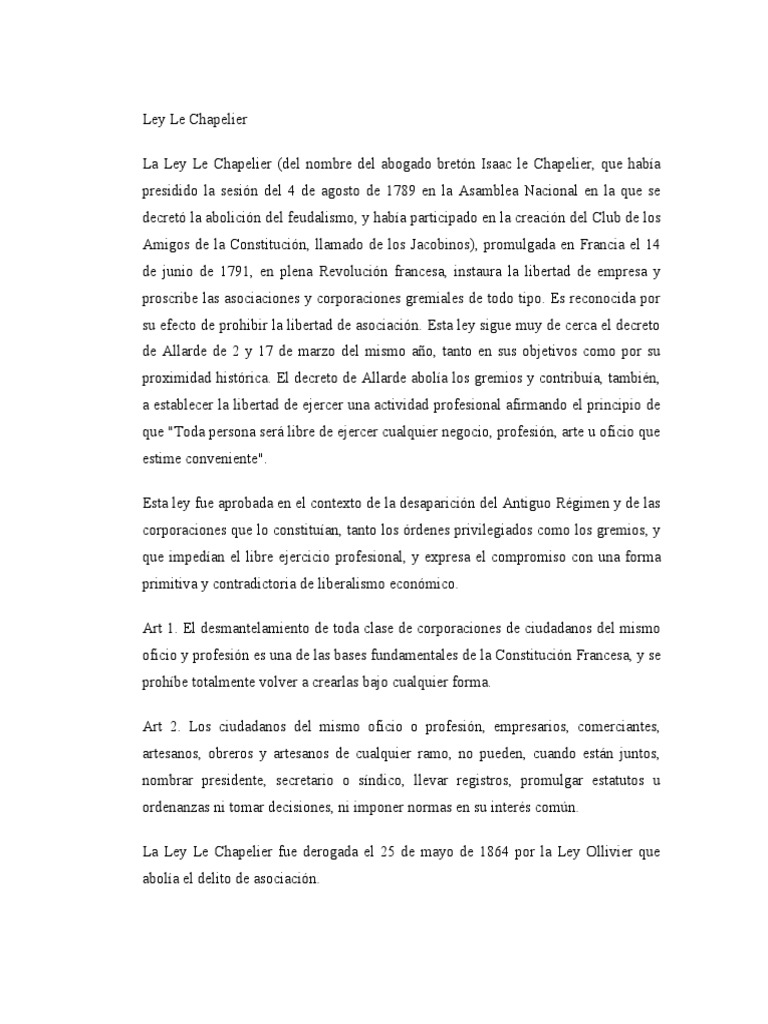 Ley Le Chapelier | PDF