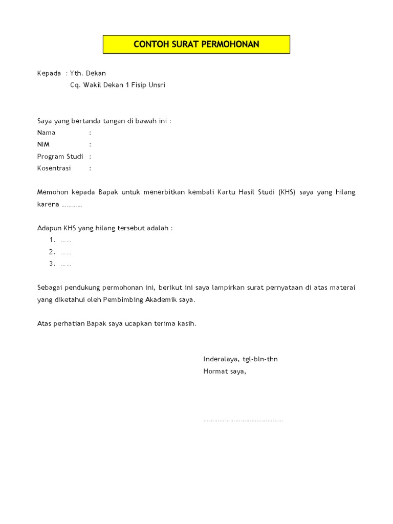 Contoh Surat Permohonan Penerbitan KHS PDF | PDF