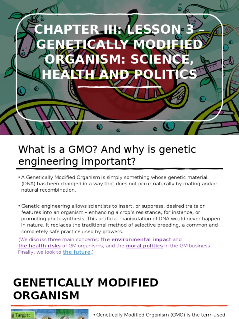 Chapter Iii: Lesson 3 - Genetically Modified Organism: Science, Health ...