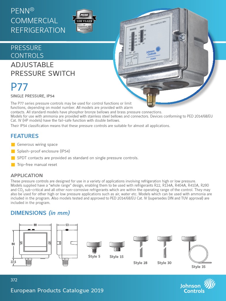 Adjustable Pressure Switch: Penn Commercial Refrigeration | PDF ...