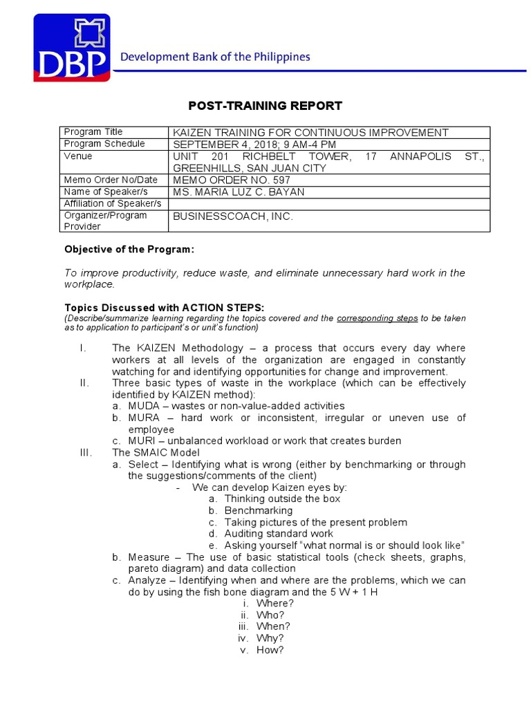 Post-Training Report: Objective of The Program | PDF | Business