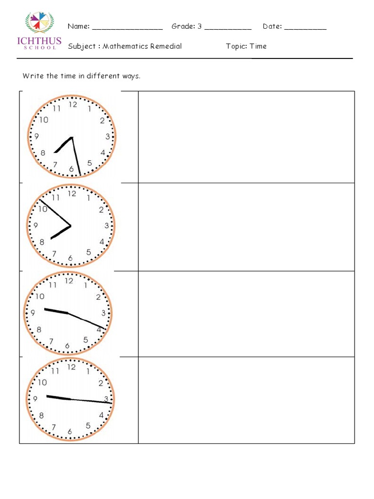 Grade 3 Math: Time Exercises | PDF
