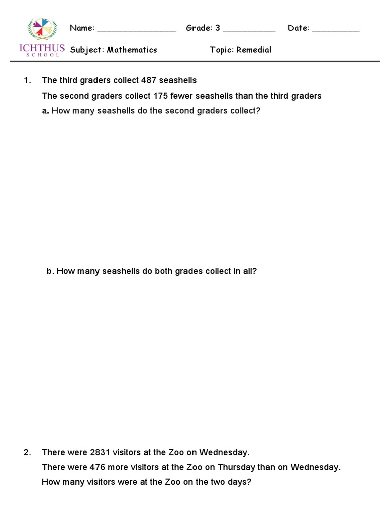 Math Remedial Worksheet for Grades 2-3 | PDF