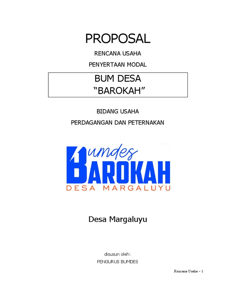 CONTOH PROPOSAL PENYERTAAN MODAL BUM Desa | PDF