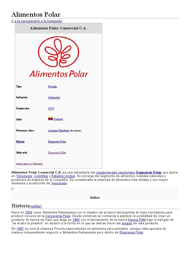 Alimentos Polar: Historia y Productos | PDF | Alimentos | Cocina