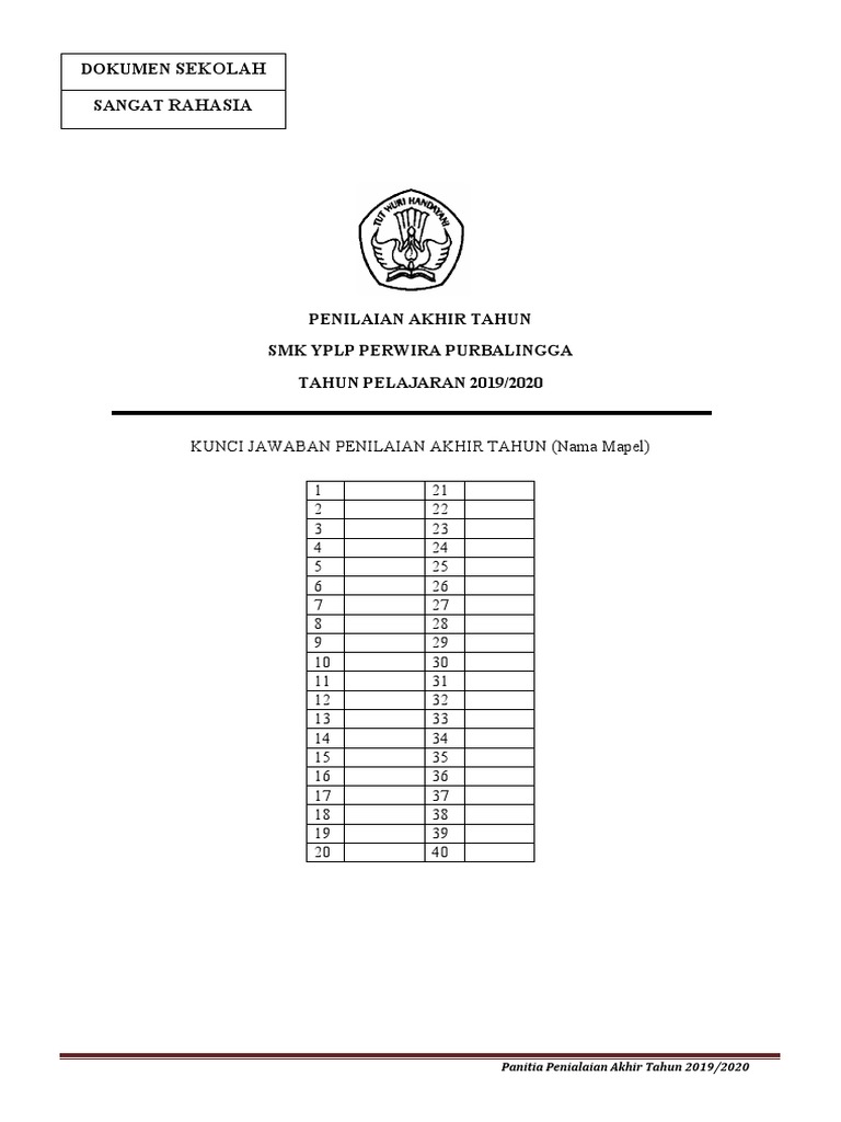 Format Kunci Jawaban PAT 2020 | PDF
