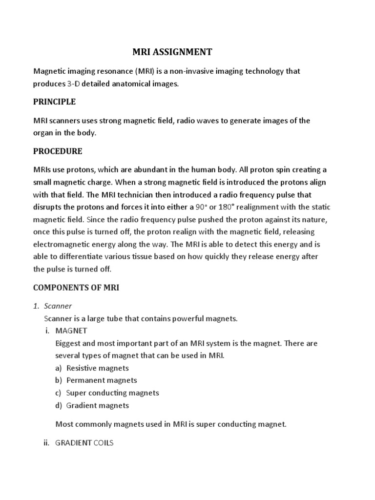 Mri Assignment | PDF | Magnetic Resonance Imaging | Medical Imaging