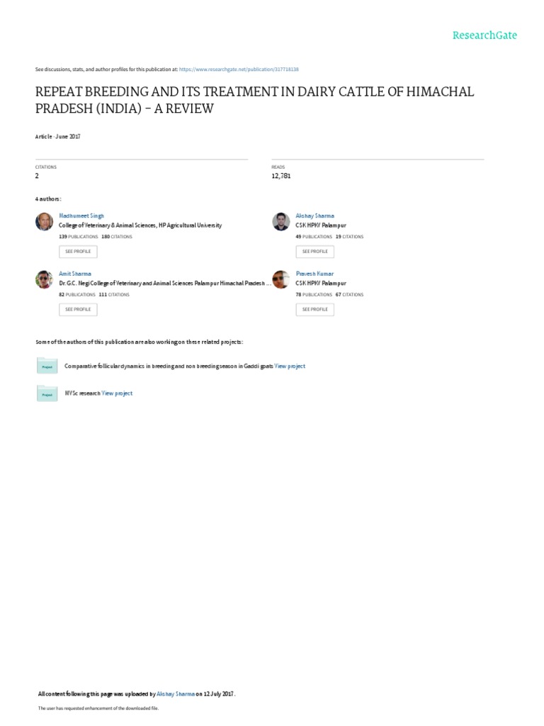 Repeat Breeding and Its Treatment in Dairy Cattle of Himachal Pradesh ...