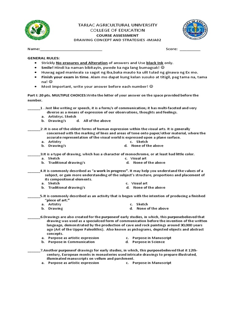 Drawing Concept and Strategies Course Assessment | PDF | Shadow | Drawing