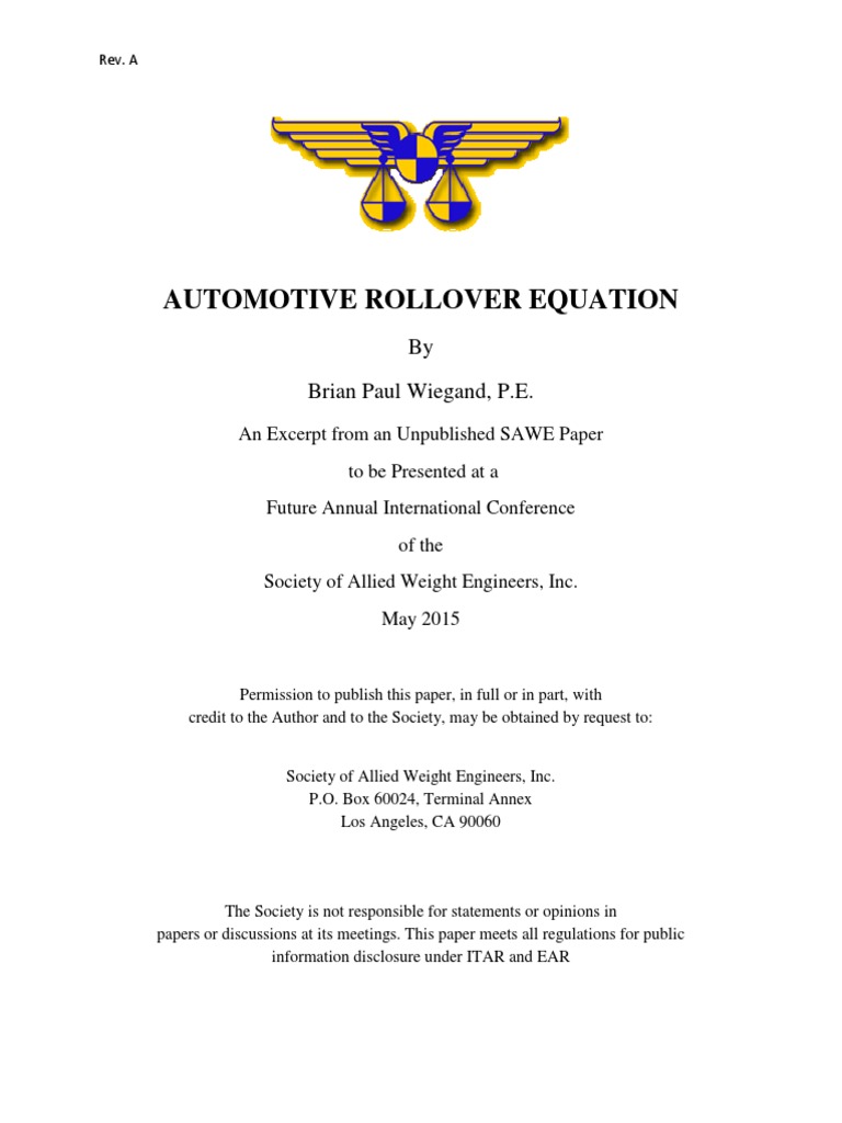 Automotive Rollover Equation | PDF