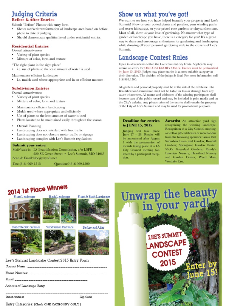 2015 Lee's Summit Landscape Contest Entry Form and Rules | PDF ...