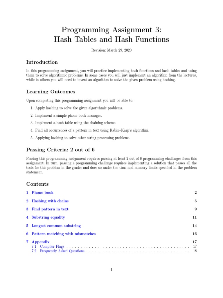 Programming Assignment 3 Hash Tables And Hash Functions Pdf String Computer Science 0949
