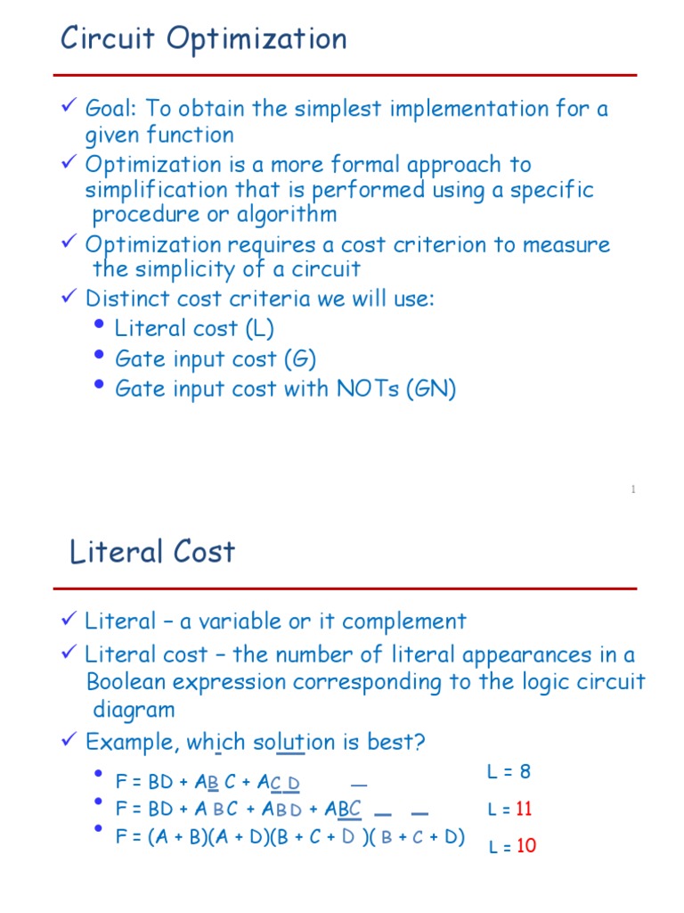 Circuit Optimization Techniques | PDF | Binary Coded Decimal | Boolean Algebra