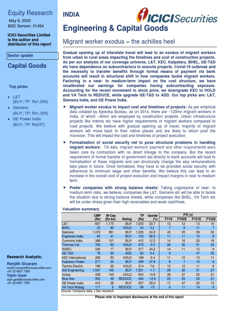 Engineering & Capital Goods: India | PDF | Valuation (Finance) | Equity ...