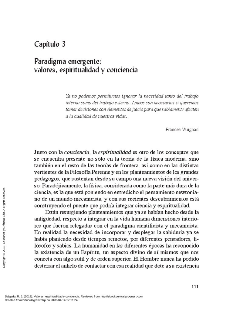CAP 3 Paradigma Emergente Valores, Espiritualidad y Conciencia | PDF ...