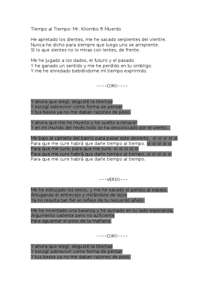 Tiempo Al Tiempo LETRA | PDF
