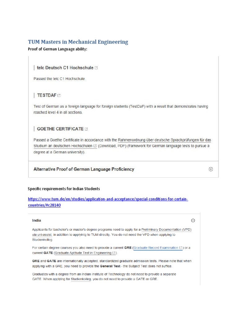 TUM Masters in Mechanical Engineering: Proof of German Language Ability ...