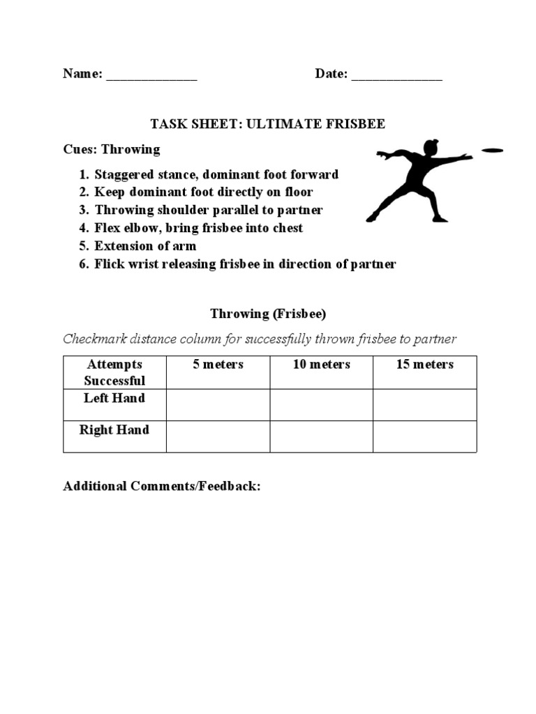 Ultimate Frisbee Throwing Task Sheet | PDF