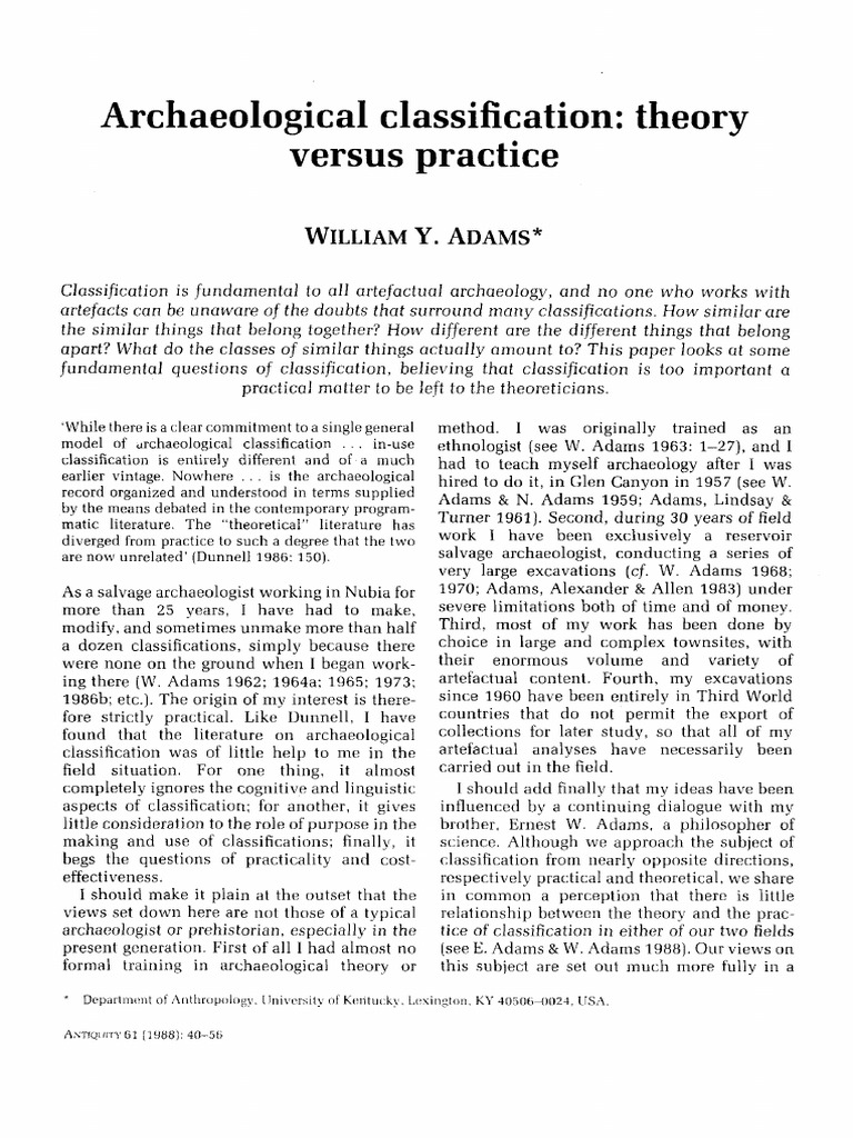Archaeological Classification: Theory Versus Practice: William Y. Adams | PDF | Archaeology ...