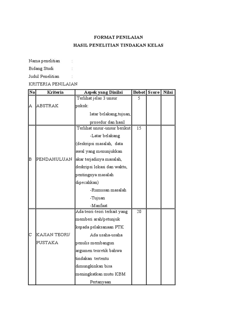 Format Penilaian PTK | PDF