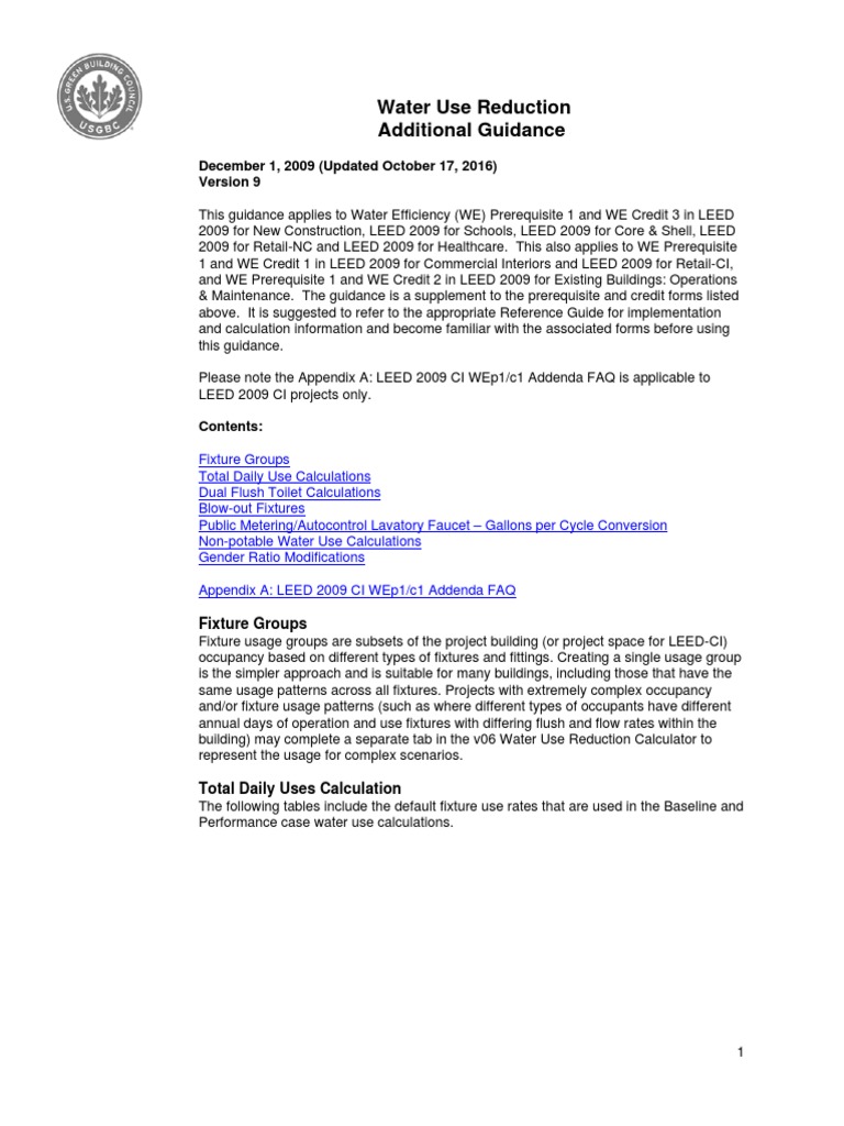 Water Use Reduction Guidance for LEED | PDF | Reclaimed Water ...