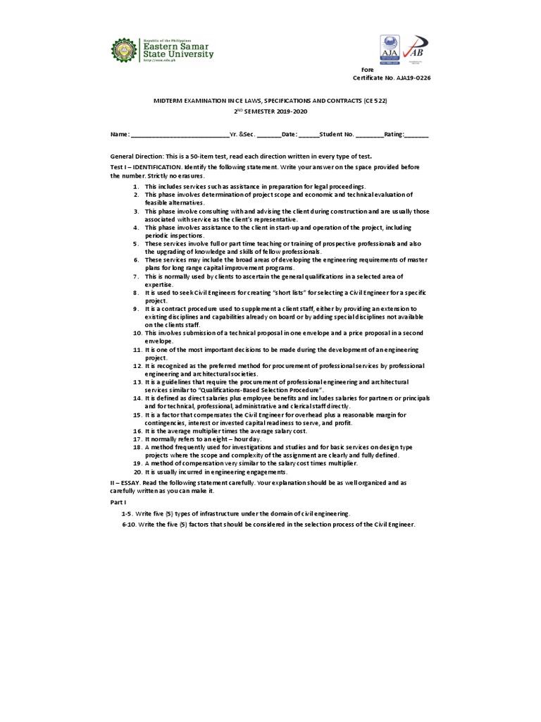 Test Paper CE Laws PDF | PDF | Engineer | Salary