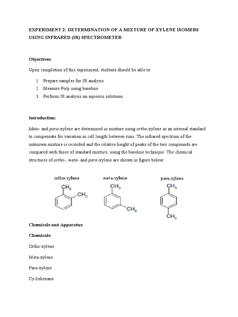 Experiment 2: Determination of A Mixture of Xylene Isomers Using ...