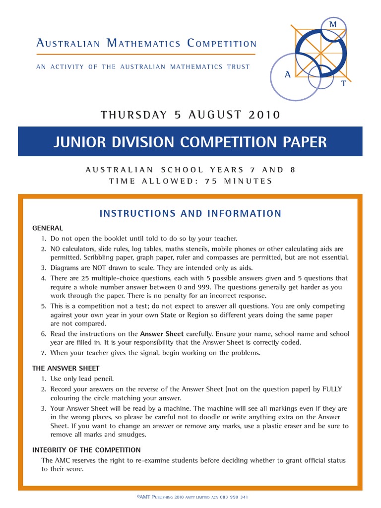 Junior Division Competition Paper: Thursday | PDF | Teaching Mathematics