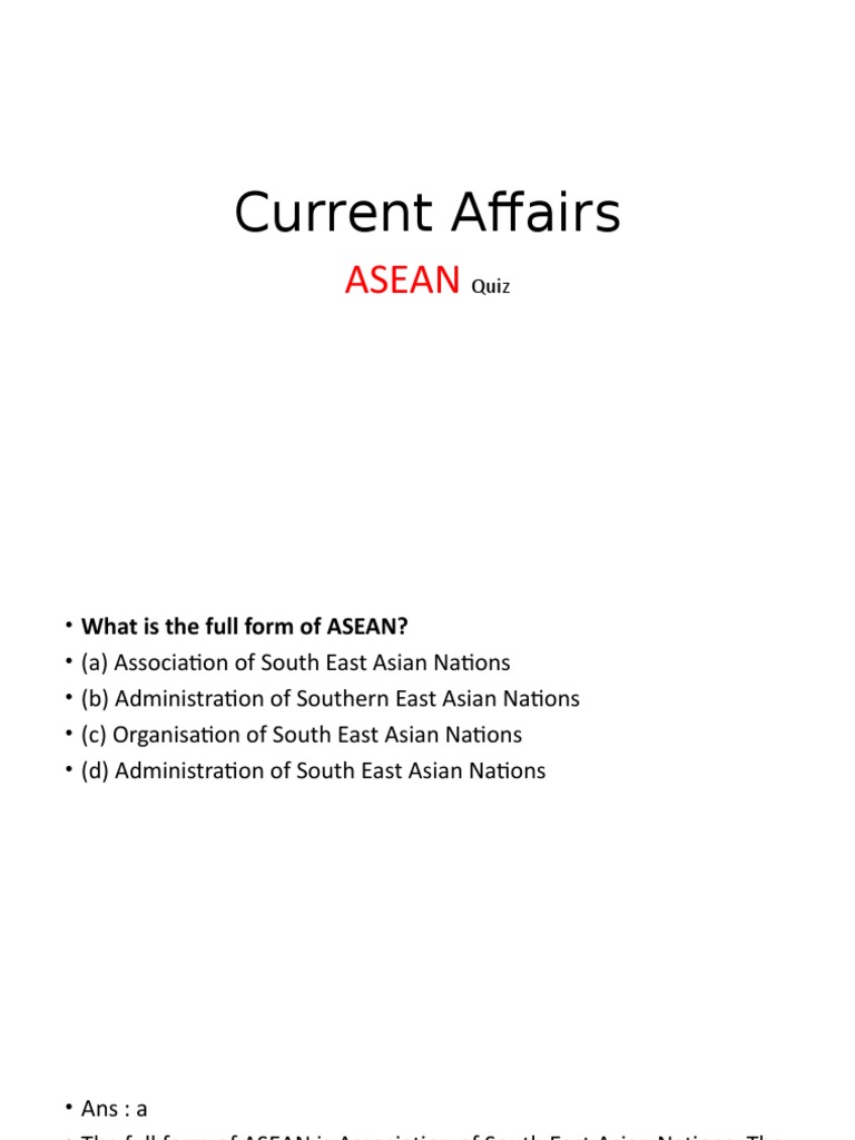 Current Affairs: Asean | PDF | Southeast Asia | International Economic ...