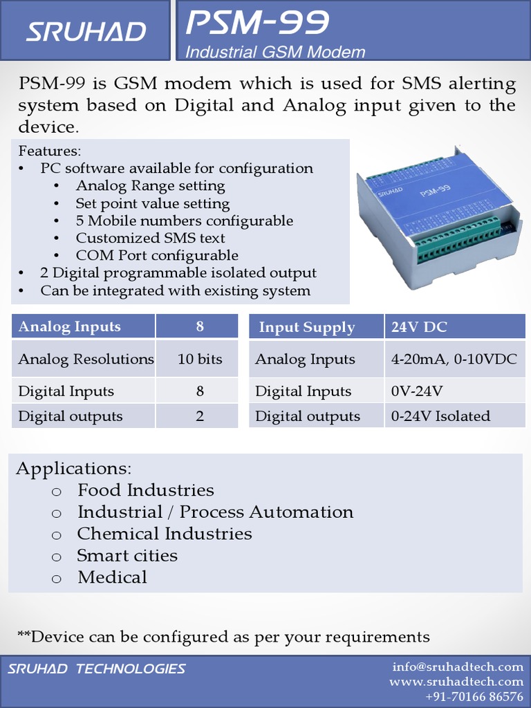 PSM-99 GSM Modem Datasheet PDF | PDF | Technology & Engineering