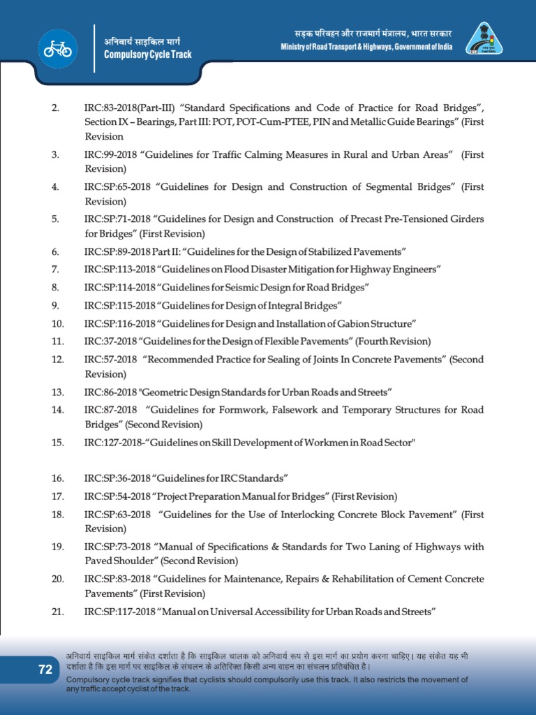Compulsory Cycle Track: Ministry of Road Transport & Highways ...