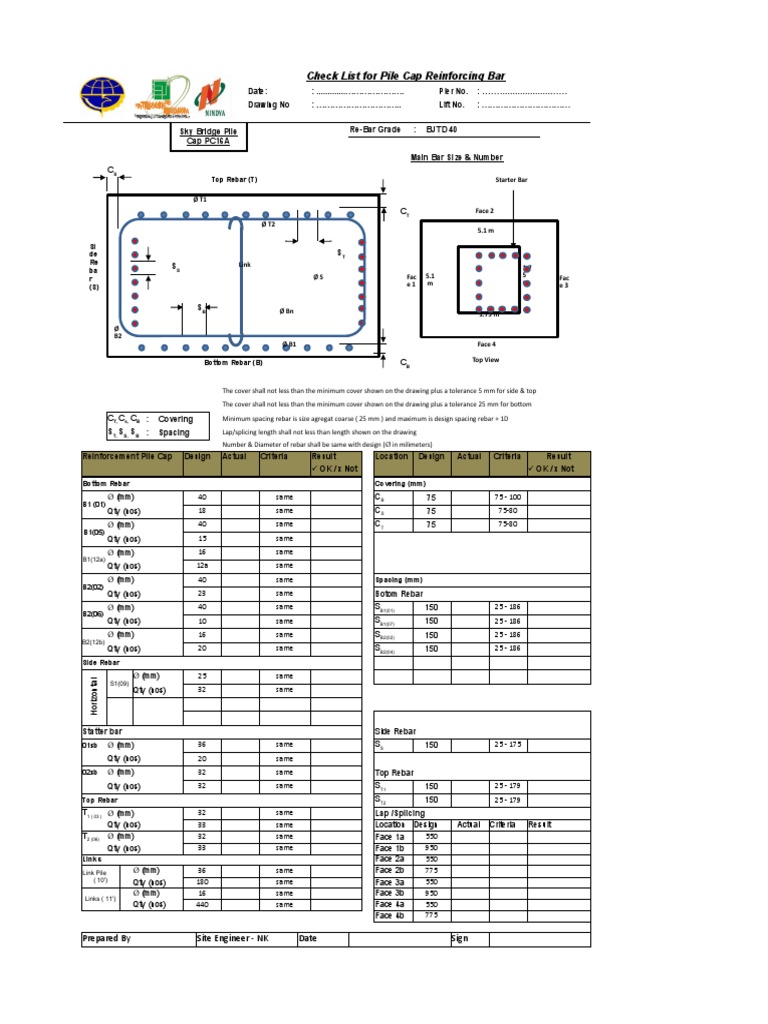 Form Inspection For Rebar Pilecap and Column | PDF | Steel ...