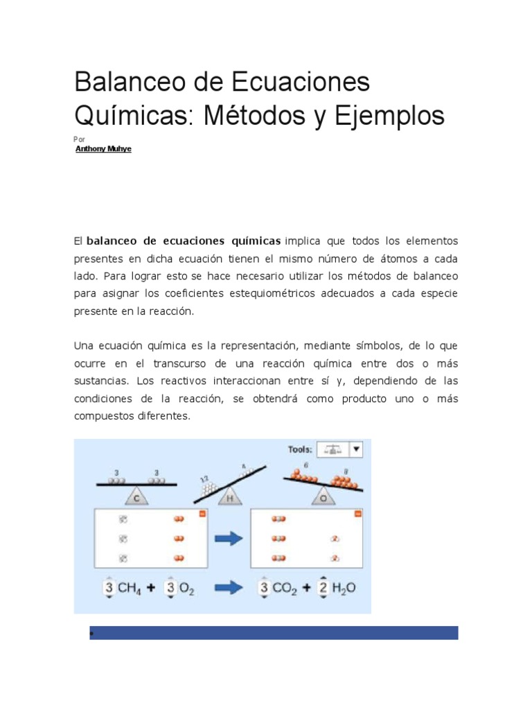Métodos y Ejemplos de Balanceo Químico | PDF | Estequiometría ...