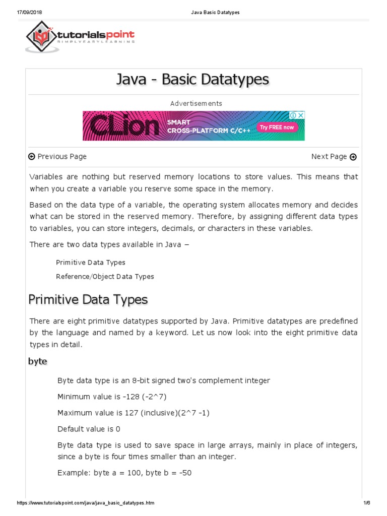 Java Basic Datatypes Pdf Data Type Integer Computer Science